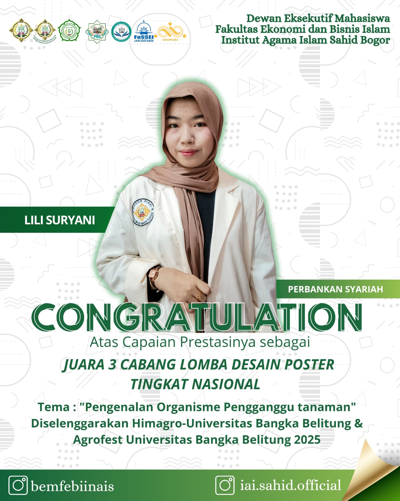 Lili Suryani Juara 3 Lomba Desain Poster Nasional, Bawa Nama FEBI INAIS ...